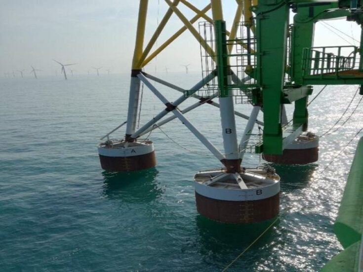 Wind turbines anchored at Ørsted's BurkumRiffgrund 2 farm